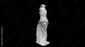 A vertical clip of the statue of Venus de Milo slowly rotating on a transparent alpha channel background in a seamless loop.
