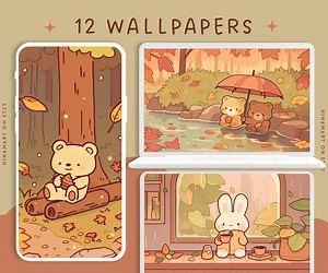 Cute Autumn Wallpapers Kawaii Fall Wallpaper Bear Bunny Lofi Desktop Wallpaper Rain Wallpaper Cozy Screensaver Phone Bunnies Background - Etsy