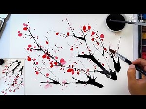 Easy to draw a cherry blossom using a straw and splatter painting technique