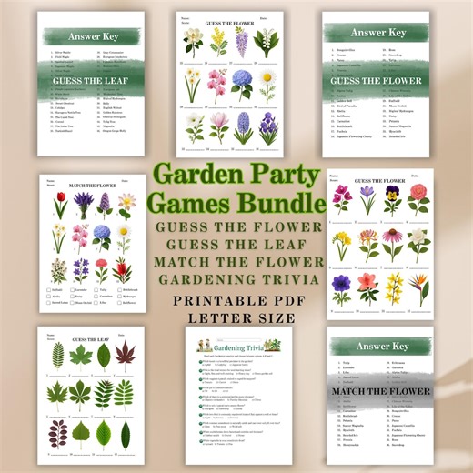 Garden Games Bundle: Guessing & Matching Game, Gardening Trivia, Picture Quiz (printable PDF) - Etsy
