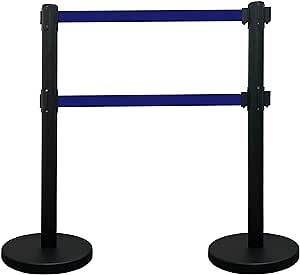 Dual Retractable Belt Queue Safety Stanchion Barrier Set, 40" HT, 96" DUAL Belt + Wall Bracket, VIP Crowd Control, VIP Crowd Control (BLUE)