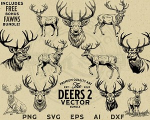Deer Head and Body Vector Illustration Bundle, Commercial Use, Instant Download, PNG, SVG, EPS, Print on Demand, Cricut, Laser, Branding - Etsy