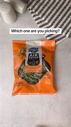 Which Mann’s Air Fryer Veggie Kit™ are you picking? 🥦 Broccoli with Lemon Herb 🥗 Cauliflower with Parmesan Peppercorn 🧅 Green Beans with Charred Onion and Bacon #MANN™ #veggiesmadeeasy #airfyerkit #veggiekit #veggieairfryerkit #easyveggies #airfryermeal | Mann's Fresh Vegetables