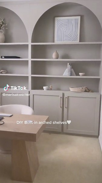 DIY Built-in Arched Shelves for Neutral Office Decor