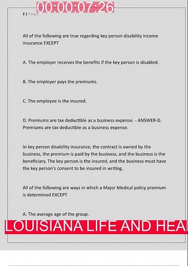 LOUISIANA LIFE AND HEALTH INSURANCE EXAM NEWEST 2025 WITH 300+ Complete Questions And Correct Detail