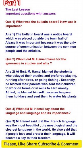 The Last Lesson | Class 12 | Important Q&A for Board Exam