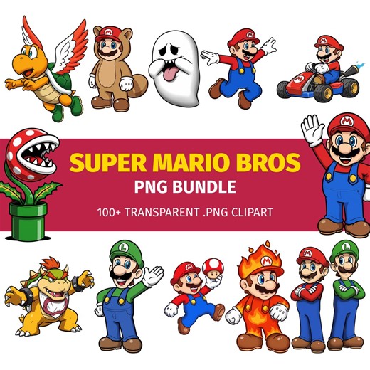 Super Mario Bros PNG Clipart Bundle - 100  Game Character Graphics (digital Download) - Etsy UK