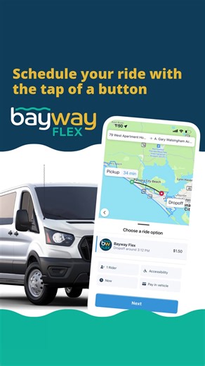 Schedule a ride between Panama City Beach and 30A for just $1.50 on Bayway Flex! Simply input a pickup and destination point within the service zone – and you’ll be moving in no time. | Bayway Transit