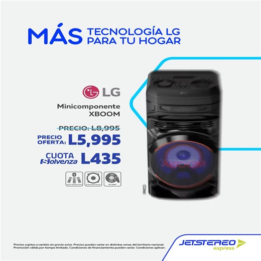 🎵 Disfrutá tu música con un sonido potente y claro. Los sistemas de audio LG ofrecen graves profundos y diseño elegante. Solicitá tu crédito aquí: https://cutt.ly/Cr4Qgjvi o visita nuestras tiendas. | Jetstereo