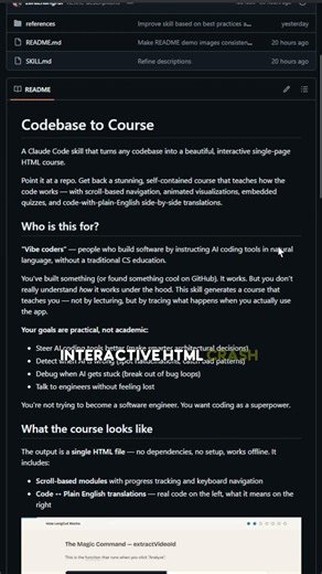 A Claude Code skill that turns any codebase into a beautiful, interactive single-page HTML course