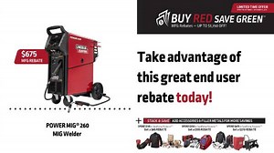 FABRICATION SIMPLIFIED The POWER MIG® 260 welding machine sets the standard for MIG and Flux-Cored welding in light industrial shop fabrication, maintenance, and repair work. LIMITED-TIME OFFER!Buy a POWER MIG® 260 Welder and receive a $675 VISA gift card rebate. STACK & SAVE - Up to $270. Add accessories & filler metals for more savings. For more information about our Buy Red Save Green Rebates, check this link: https://bddy.me/3u2HleF #LincolnElectricCanada #WeldRed #WeldRedNation | Lincoln El
