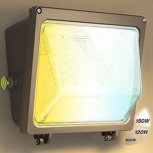 150W 120W 100W & 3CCT 3000K/4000K/5000K Adjustable LED Wall Pack Light, Dusk to Dawn Photocell & Timer Dimming, Glass Lens, 22500LM IP65 Waterproof for Garage, Parking Lot Security - ETL Listed