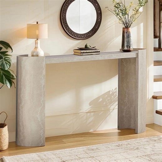 LKTART 53" MDF Console Table for Entryway, Narrow Entryway Table with Faux Mars Marble Pattern, Couch Table Behind Sofa with Curved Legs for Living Room Hallway Foyer