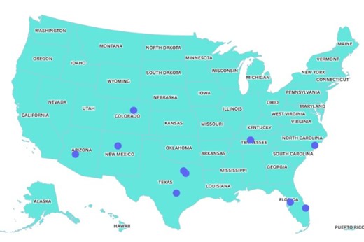 Map shows cities with top trending US ZIP codes