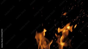 Realistic Fire Flames and sparks - Slow Motion , Transparent background. PNG+Alpha