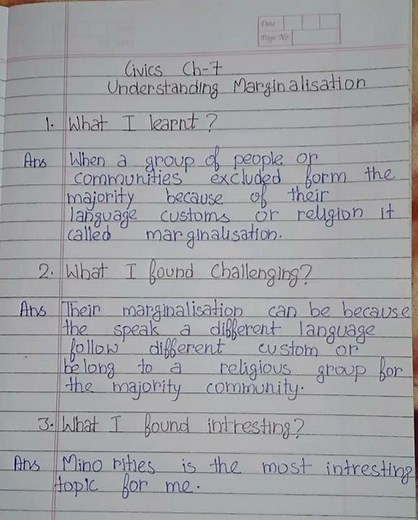 Learner Diary Civics Ch :-7 Understanding Marginalisation Class :-8
