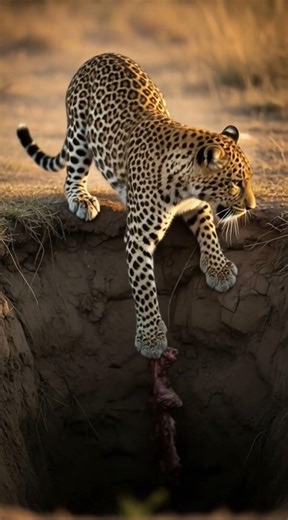 Leopard Keeps Slipping While Trying To Grab Meat - Won't Give Up!