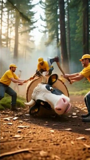 🐮 Cow 3D Log Surprise 😱 | Forest Log Cut Reveal | Funny Cartoon Short | #viral