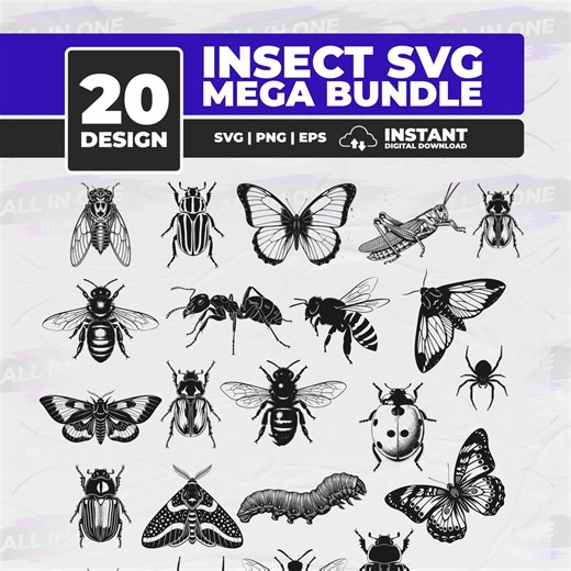 Insect SVG Bundle 20 Designs | Butterfly Bee Moth Beetle Line Art | Nature Wildlife Vector Illustrations | Digital Download - Etsy