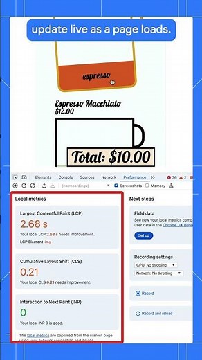 Real-time metrics in the Performance panel