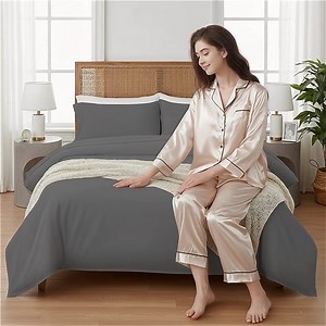 Super Soft Bamboo Bed Sheet Sets, 1800 Thread Count, Hypoallergenic and Machine-Washable, Light Gray 5 Piece Set