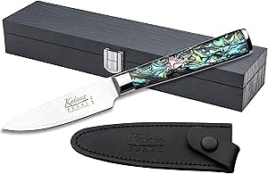 Grunwerg Katana Pearl Kitchen Knives - Premium Japanese Damascus Steel Blades, Abalone Pearl Resin Handle, Professional, Durable - 9 cm Paring Knife