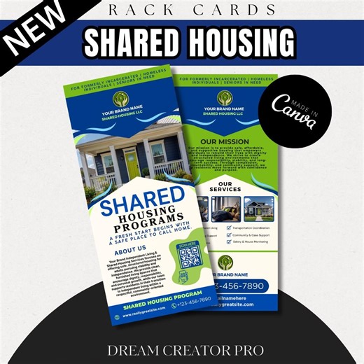 Shared Housing Rack Card Template | Independent Living & Reentry Housing Canva Marketing Card Design - Etsy