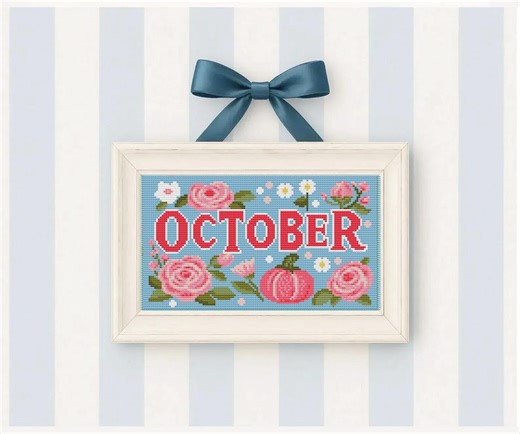 October Cross Stitch Pattern, Month Sampler, Calendar Chart, Pumpkin PDF File, Halloween Decor - Etsy