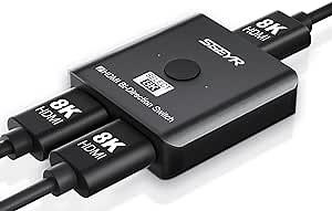 SGEYR HDMI Switch, 8K HDMI Switcher 2 in 1 Out,HDMI 2.1 Switch Selector,Aluminum HDMI 2.1 Splitter Bi-Directional Ultra HD, Support 8K@60Hz,48Gbps, Compatible with PS5/4,Xbox,Roku