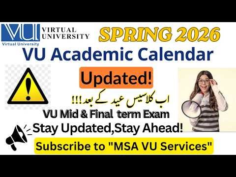 VU Academic Calendar Spring 2026, vu calendar 2026, VU course selection 2026, vu midterm exam 2026