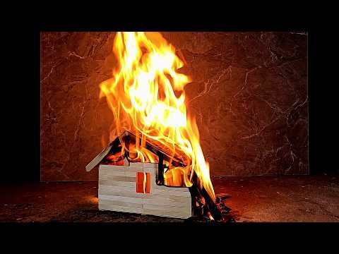 Most Beautiful Burning Moment of Popsicle Stick House – Endless Flames Loop 4K 🔥