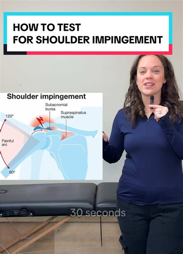 3 TESTS FOR SHOULDER IMPINGEMENT 🚨 These are 3 special tests I use in practice to help diagnose shoulder impingement syndrome, also known as subacromial pain syndrome. Unfortunately, these tests aren’t super accurate so it’s best to see a PT in person to have a better idea of what might be causing your pain. #shoulderimpingement #creatorsearchinsights #shoulderpain