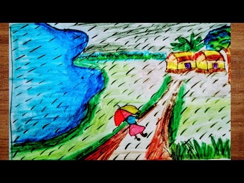 "How to Draw a Beautiful Rainy Day Scenery | Easy Pencil Color Drawing for Beginners"