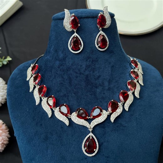 Ruby Red CZ Diamond Necklace Set: Indian Bridal Jewelry - Etsy