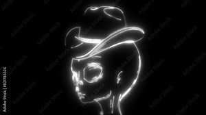 black and white of alien head with hat