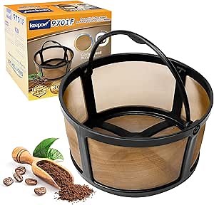 KEEPOW Reusable Coffee Filter Compatible with Keurig K-Duo Essentials and K-Duo Brewers Machine, Gold Tole Mesh Coffee Filter, 8-12 Cup Carafe Basket Coffee Makers Accessories