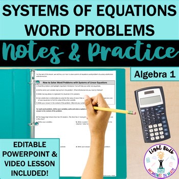 Systems of Equations Word Problems Guided Notes, Practice Worksheet, & Video