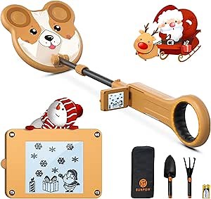 SUNPOW Metal Detector Kit for Kids - Lightweight Beach Kids Metal Detector with Cartoon LCD Display, 7" Waterproof Coil & Trowel, One-Click Operation Adjustable, Gift for Boys & Girls Ages 5-8