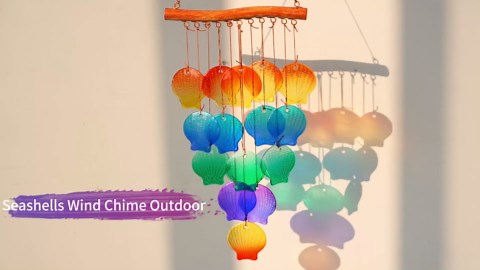 Stained Glass Shell Wind Chimes for Outdoor - Handcrafted Seashell Wind Chime Decor with Sea Glass Shells, Hanging Windchimes for Garden, Patio, Porch for Women