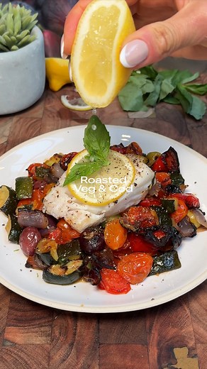 Georgia May | Mediterranean roasted vegetables with cod. This is the perfect Summer – takes literally no time to prep and just pop into the oven to... | Instagram