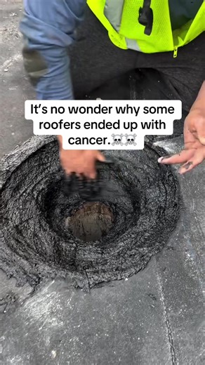 It’s no wonder why some roofers ended up with cancer.☠️☠️ never apply asphalt roof cement with your bare hands. The label warning about cancer is due to the presence of Polynuclear Aromatic Compounds (PACs) and Polycyclic Aromatic Hydrocarbons (PAHs), which are known carcinogens. Research indicates that the body can absorb significantly more PAHs through direct skin contact than through inhalation, sometimes up to eight times more. #cancer #roofrepair #carcinogens #roofing #roofer BrunnoNoBs