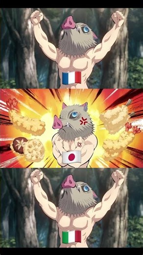 Inosuke: Voice in 3 different Languages #anime #demonslayer #crunchyroll #inosuke #funny