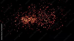 Concept 7-F1 View of the realistic fireworks in the night sky with random pattern explosion sparks animation.