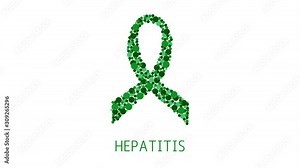 Hepatitis awareness animation with green jade dots forming a ribbon. Liver inflammation disease. Medical concept. Motion graphics.