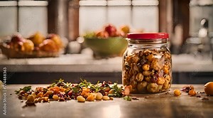 rotting food waste in jars. process of making natural fertilizer. food waste decomposed