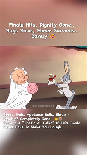 OG Cartoons on Instagram: "The curtain falls, the audience applauds… and Elmer’s dignity is nowhere to be found 👏😭 Opera complete, chaos delivered, Bugs Bunny undefeated as always. Endings like this are why these cartoons never age — pure comedy, zero mercy. Comment “that’s all folks” if this finale never gets old 🎭🐰 #thatallfolks #rabbitofsevilleending #bugsforever #cartoonfinale #timelessanimation [ "Rabbit of Seville" (1950), Warner Bros. Looney Tunes theatrical cartoon short directed by