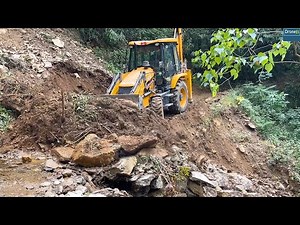 Hilly River Work-Landslide Dirt Removing-JCB Backhoe