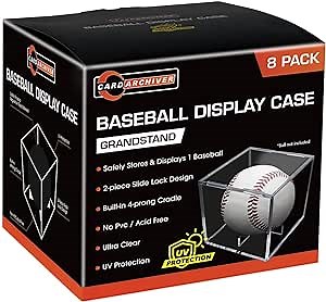 8 Pack Baseball Display Cases - UV Protected Acrylic Square Baseball Holder, Official Size Baseball Display Boxes, Clear Display Cube Baseball Memorabilia Showcase Autographed Ball Protector