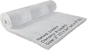 Ceramic Fiber Insulation Blanket - 2" Thick x 24” x 12" - 2400F 8# - High Temperature Fire Proof Insulation Baffle for Stove, Forge, Furnace, Kiln, Chimney, Boiler, Fire Brick, Fireplace, Pizza Oven