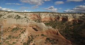 Arch lower and small orbit around - Drone Aerial video 4K Arches National Park, Moab Utah, corona arch, Delicate arch, North Window, Turret arch, Landscape arch,